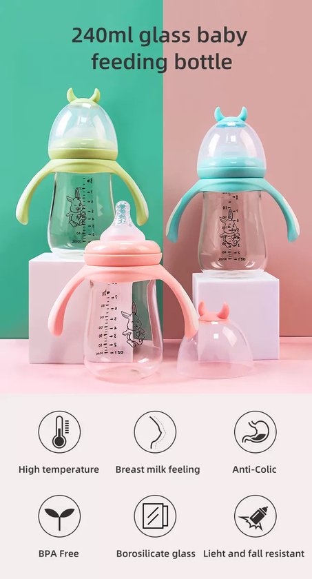 Handvat Babyfles - Babyfles pasgeboren baby glazen fles - Zuigfles ...