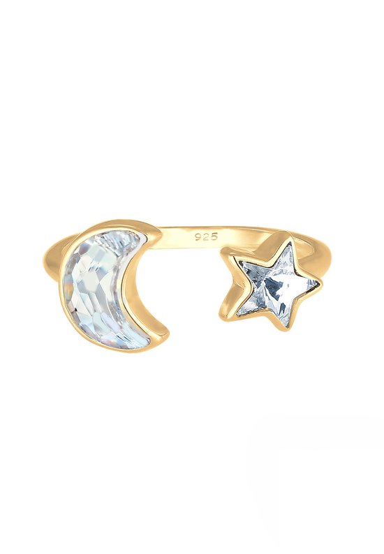 Elli Dames Ring Dames Sikkel Ster Astro met Kristallen in 925 Sterling ...