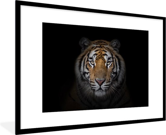 Fotolijst incl. Poster - Tijger - Wilde dieren - Portret - Zwart - Dieren - 90x60 cm -... | bol