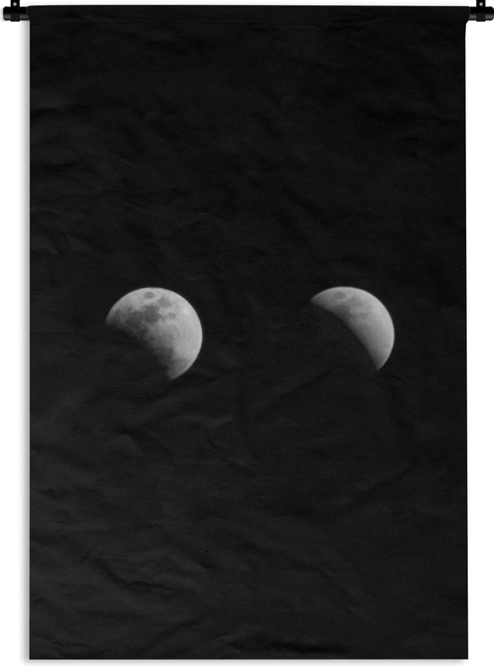 Wandkleed - Wanddoek - Zwart - Wit - Maan - Maanfase - Ruimte - 60x90 ...