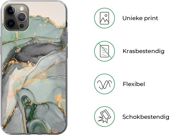 Geschikt voor iPhone 13 Pro Max hoesje - Goud - Marmer print - Groen ...
