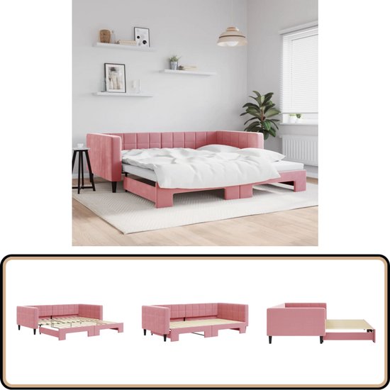 vidaXL Roze Fluwelen Slaapbank met Onderschuifbed Slaapbank - Sofa Bed ...