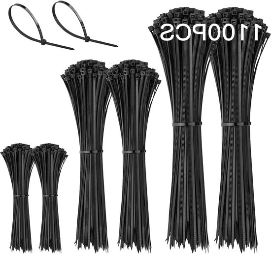 1100 stuks kabelbinderset 100/120/300 mm zwarte kabelbinders uv ...
