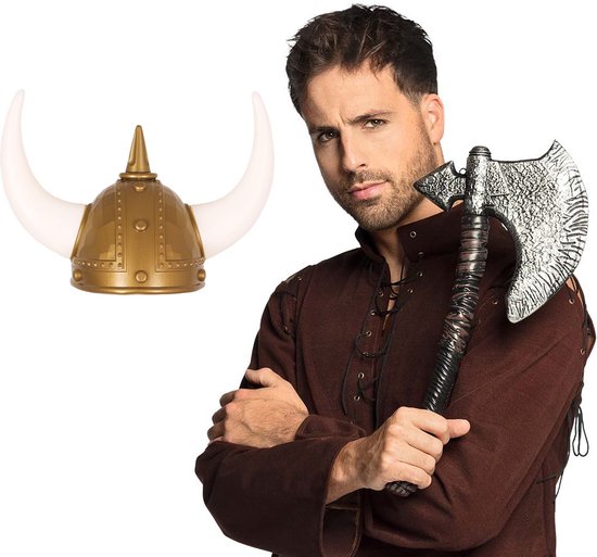 Vikingen / Noormannen verkleed set - 2 delig - heren - vikinghelm met hoorns - hakbijl... | bol