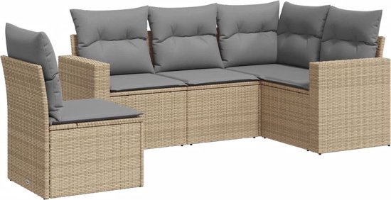 vidaXL Loungeset 5-delig - Rattan - Inclusief Kussens | bol