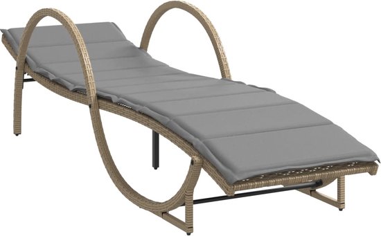vidaXL Ligbed - Beige - Met kussen - Poly Rattan Ligstoel - Ligbed ...