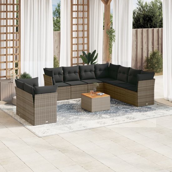 vidaXL Loungeset - 10-delig - Poly Rattan - Grijs | bol