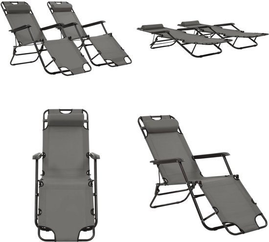 vidaXL Ligbedden inklapbaar 2 st met voetensteun staal grijs - Ligbed ...