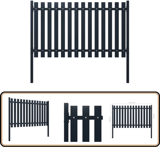 vidaXL Schuttingpaneel - 174,5x75 cm - Staal - Antraciet ...