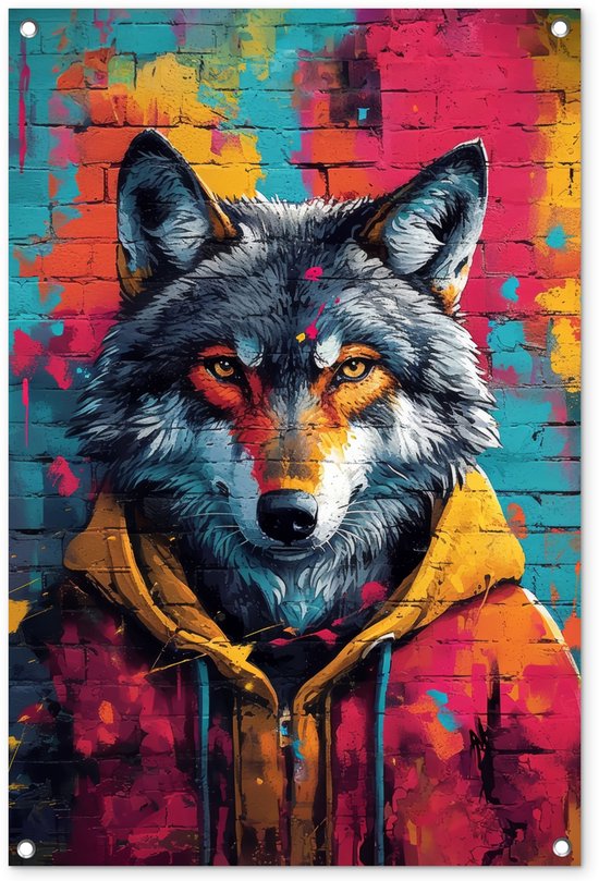 Tuinposter 60x90 cm - Tuindecoratie Graffiti - Wolf - Street art ...