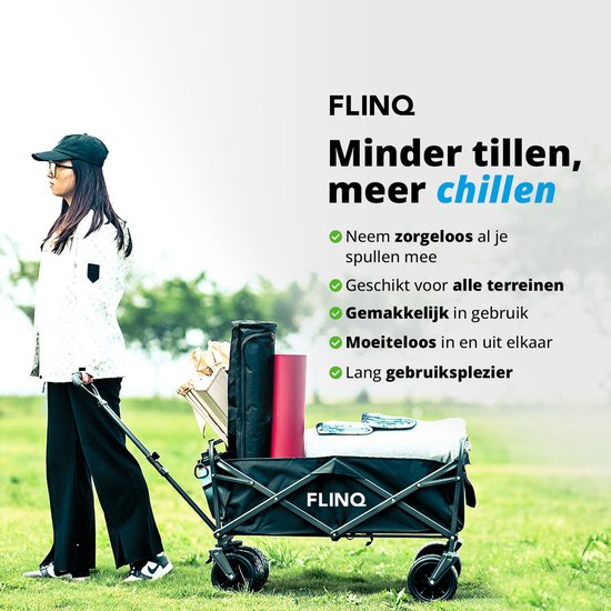 FlinQ Bolderkar tot 130 KG Incl. Tafel - Opvouwbaar - Strandkar met ...