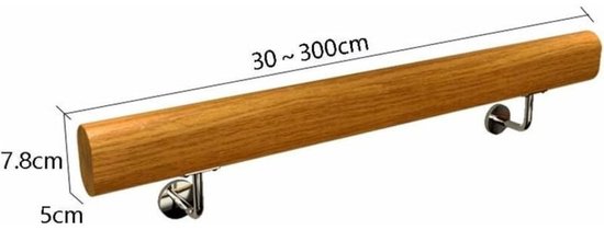 Houten Trapleuning - 30 cm - Met 2 roestvrijstalen beugels - Voor ...