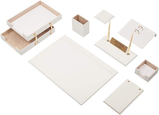 Lederen bureau Set - WHITE - Bureau accessoires Set - 10 Accessoires ...