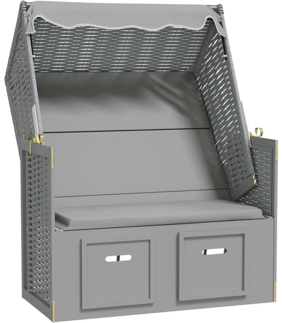vidaXL Strandstoel met luifel - Poly Rattan - Grijs Strandstoel ...