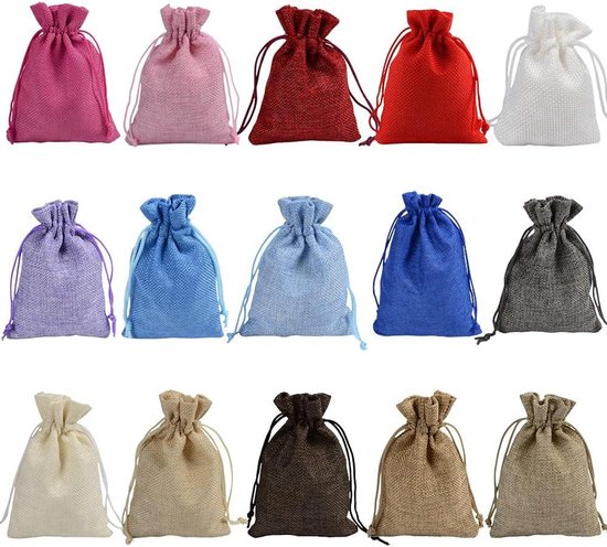 Kleine trekkoord stoffen zakjes - 45 stuksKleine katoenen, linnen en ...
