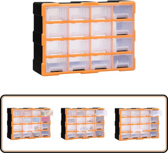 vidaXL Organiser - 16 Lades - 52x16x37 cm - Oranje/Zwart Gereedschaps ...