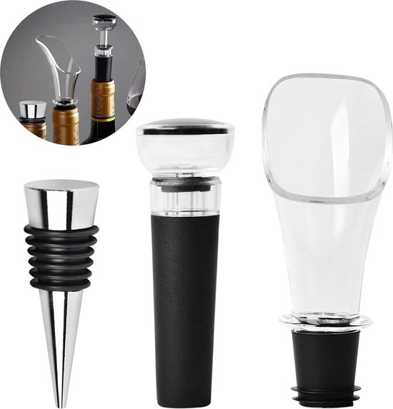 Wijnflestopper Set - Vacuüm Wijnstopper - 3 Stuks - Metaal | bol