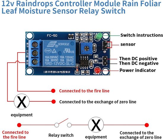 DC 12V Leaf Wetness regensensor Relais vochtigheidsregelaar - automatische... | bol