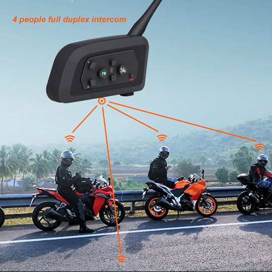 Bluetooth-intercom Motorhelm V4 1200m - Motorfiets Headsets - 4 Riders ...