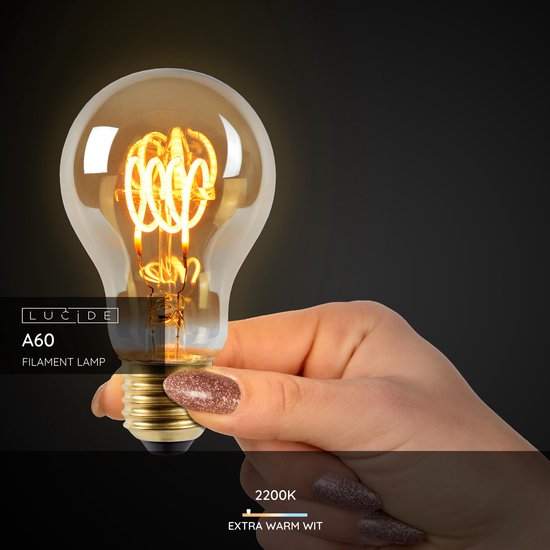 Lucide A60 - Filament lamp - Ø 6 cm - LED - E27 - 1x4,9W 2200K - Amber ...