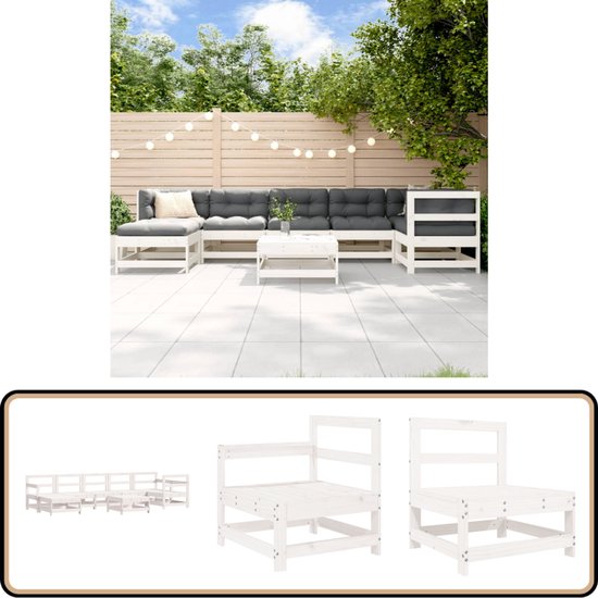 vidaXL Loungeset - 8-delig - Massief Grenenhout - Wit Loungeset ...