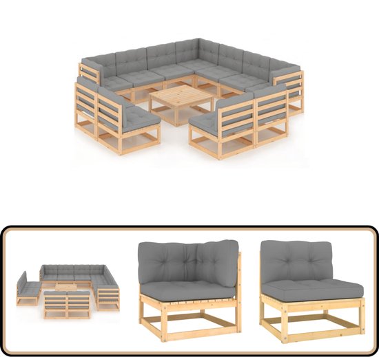 vidaXL Loungeset Hout - 12-Delig - Inclusief Kussens Tuinlounge ...