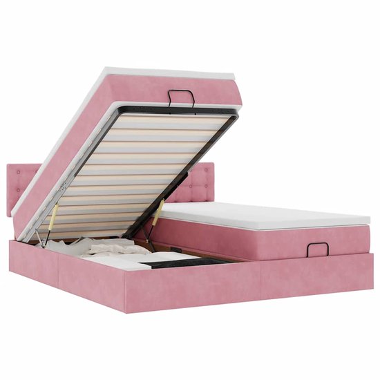 vidaXL - Ottoman - bed - met - matrassen - 160x200cm - fluweel - roze | bol