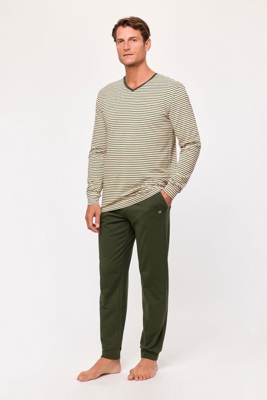 Woody Heren Pyjama beige streep - maat M | bol