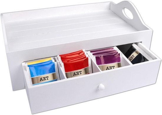 Theedoosje wit met lade - landelijk en praktisch - 1 stuk | bol