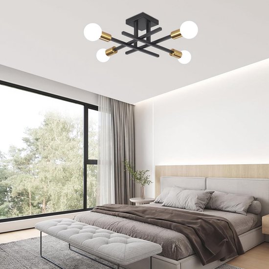 Industriële Plafondlamp met 4 Lampen - Modern Retro Design voor ...