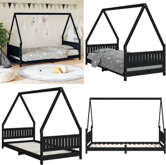 vidaXL Kinderbedframe 90x200 cm massief grenenhout zwart ...