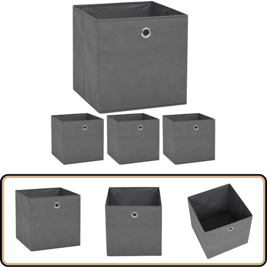 vidaXL Opbergboxen - 4 stuks - 32x32x32 cm - Grijs Opbergdozen ...