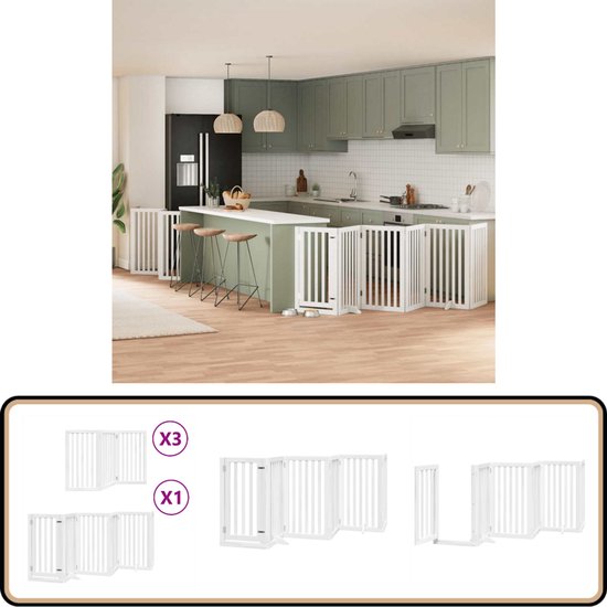 vidaXL Hondenhek met deur - 15 panelen - Wit Hondenhek - Hondenhekken - Hondenhekje -... | bol