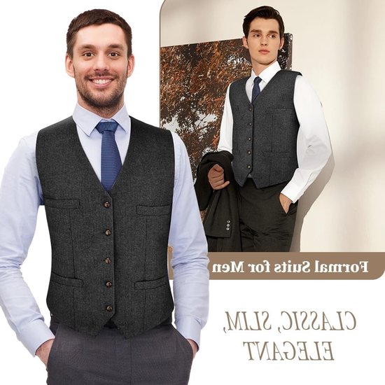 Formele Heren Kostuum Mouwloze V-hals Vest van Katoen en Tweed met ...