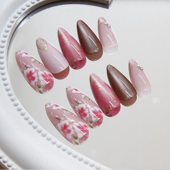 Allecto - Kersenbloesem Kunstnagels - Medium Almond Franse Tips met ...
