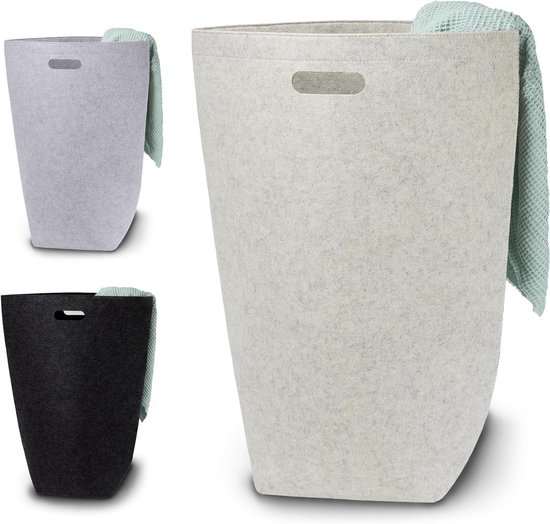 Designer Wasmand in Stijlvol Vilt [80L/Beige] | Opvouwbare Wasmand met ...