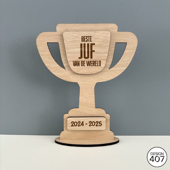 Design407 - Trofee Beste Juf / 2024-2025 - 18 x 15 cm - Beker ...