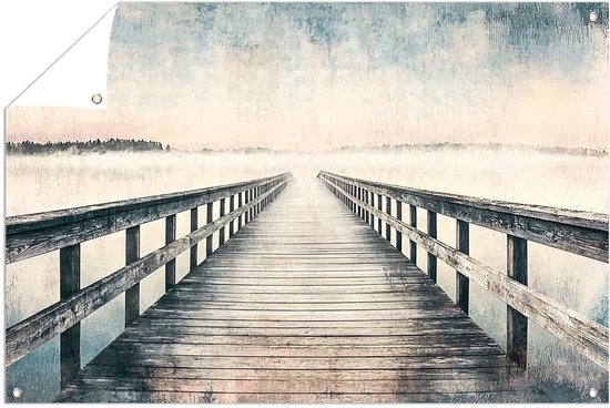 Rustieke houten brug in mist - Brug tuinprints - Tuinwanddecoratie ...