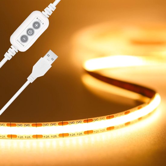5V USB LED Strip warm wit 2M 640LEDs dimbare COB verlichting CRI90+ 2700K TV... | bol