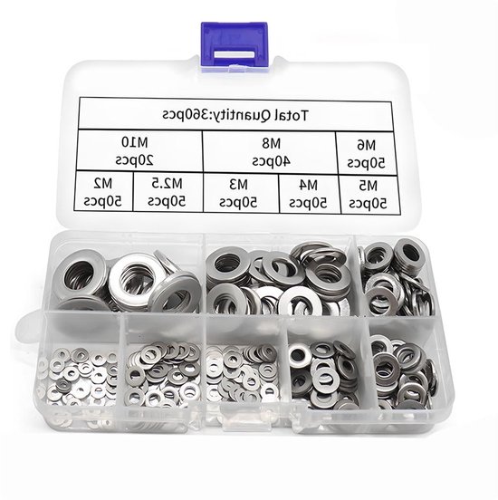 360 stuks 304 Roestvrijstalen Plattee Sluitringen - Combinatie Metalen Sluitringen... | bol