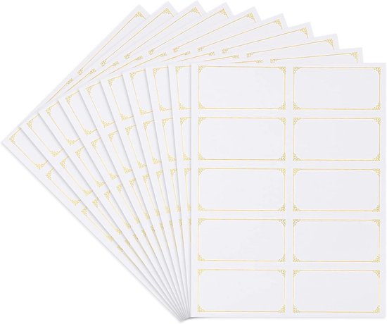Grote kleverige etiketten met gouden rand - 100 zelfklevende blanco ...