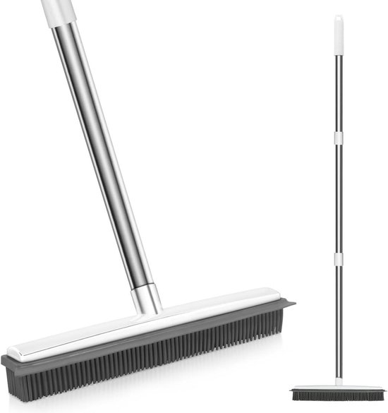 Siliconen bezem met lange steel en rubberen haren voor krasvrij vegen ...