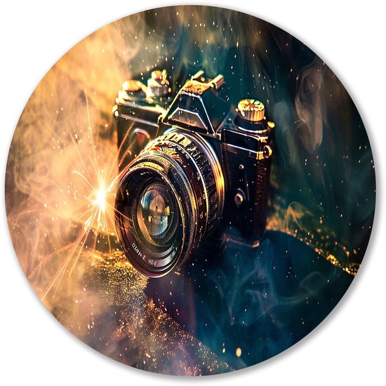 Vintage camera met magische vonken - Fotografie muurcirkel - Ronde ...