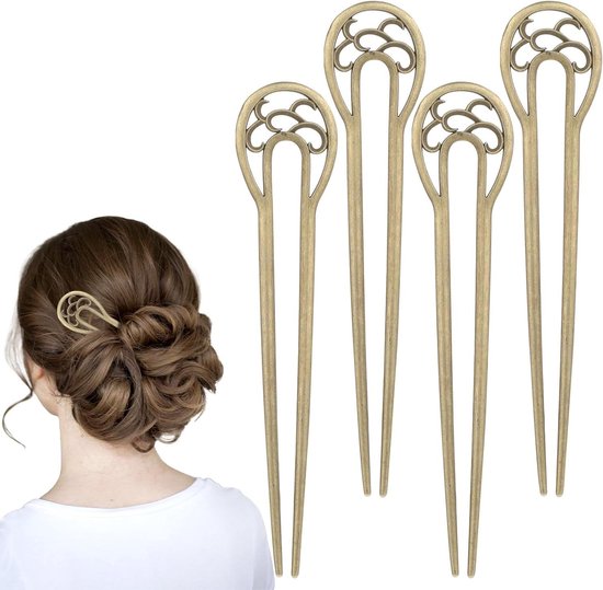 U-shaped Hair Pins - Set of 4, Retro Metal Clips for Hairstyling | bol