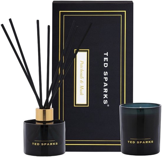 Ted Sparks - Geurkaars & Geurstokjes Diffuser - Gift Set - Patchouli & Musk | bol
