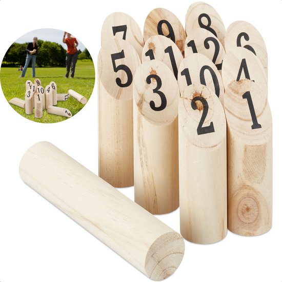Cheqo® Houten Kubb Werpspel 13-Delig - Educatief Buitenspeelgoed - Houten Paaltjes... | bol