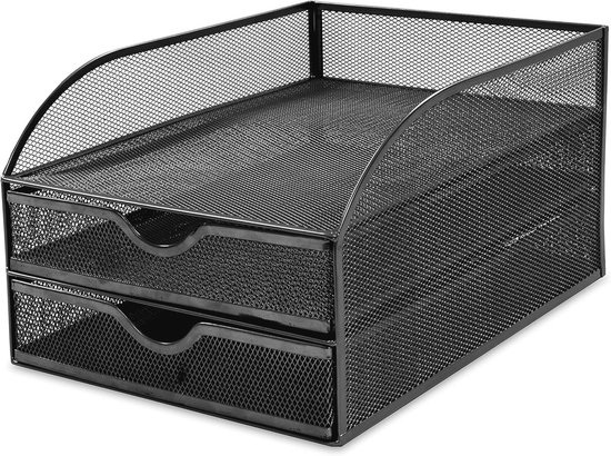 Stijlvolle zwarte wiremesh bureau-organizer met 2 laden voor A4 papier ...
