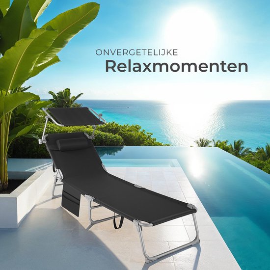 tectake® - ligbed Zonnestoel ligstoel - 4 standen , inklapbaar – zwart ...