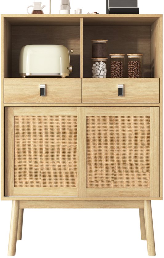 Merax Sideboard 80x39,5x120 cm met Rattan Deuren - Twee Schubladen ...