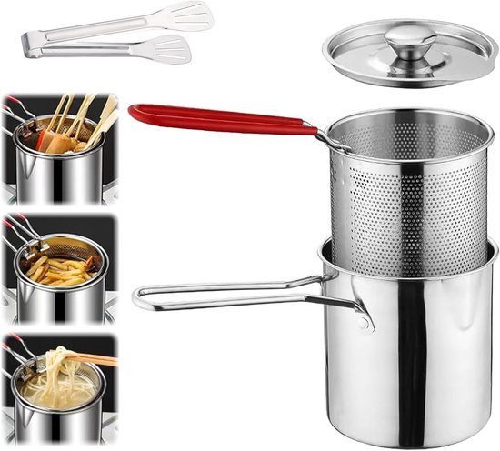 Deep Frying Pan Grease Container with Strainer Set - Stainless Steel ...